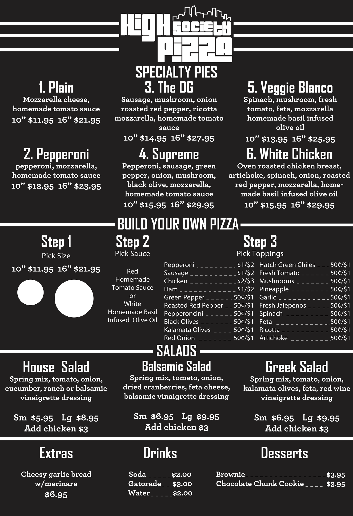 Menu — High Society Pizza