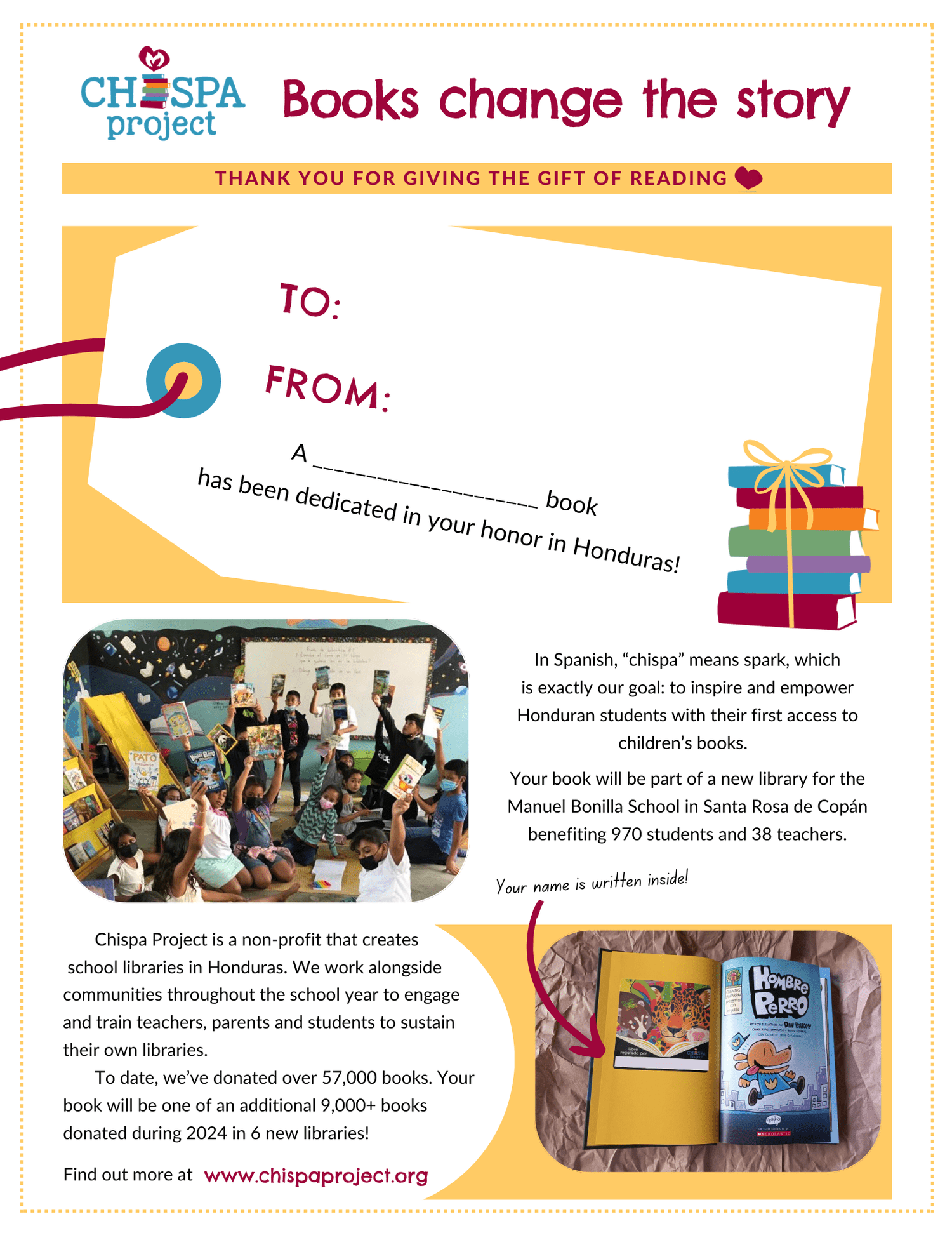 Book Dedication Certificate — Chispa Project