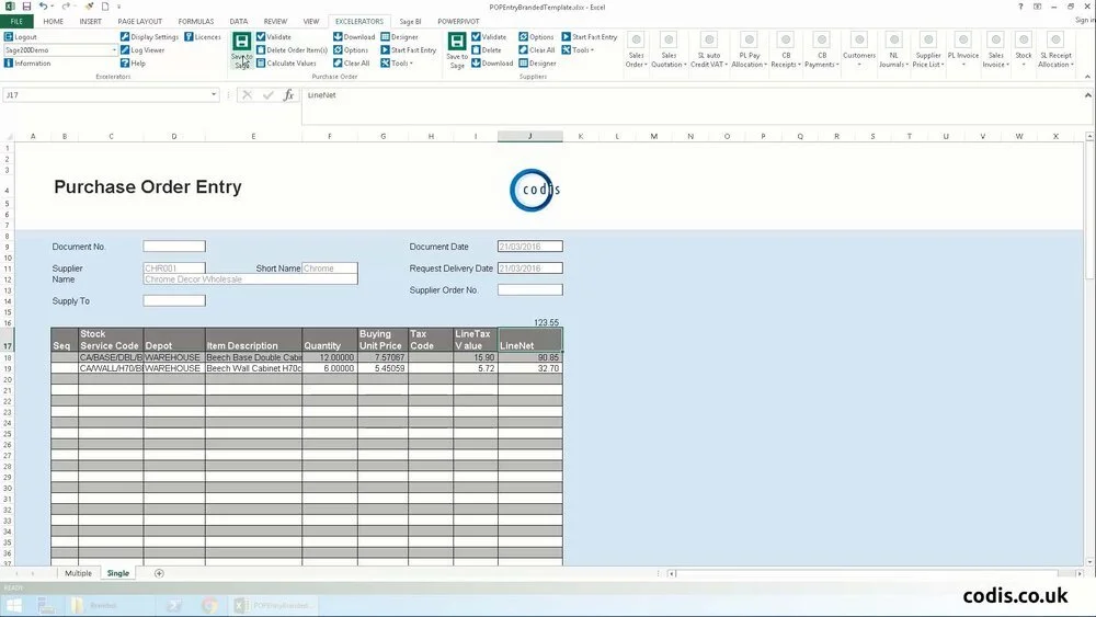 Import Purchase Orders from Excel to Sage 200 — Codis