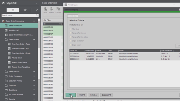 Sage 200 Printing, all from Excel — Codis