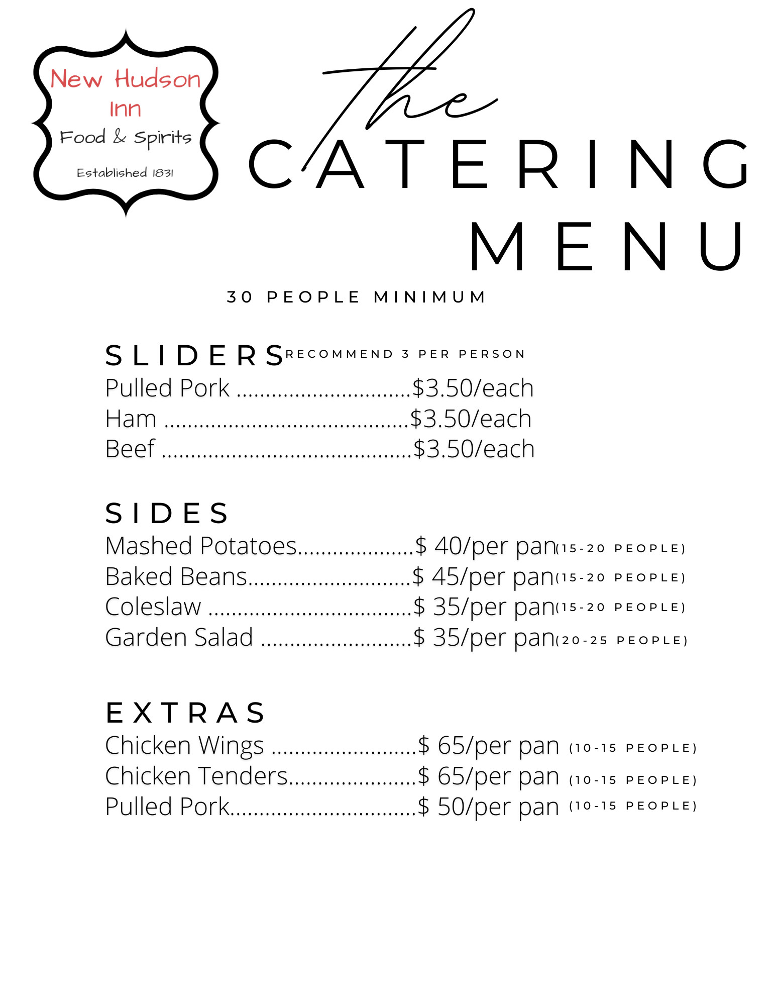 Catering — NEW HUDSON INN