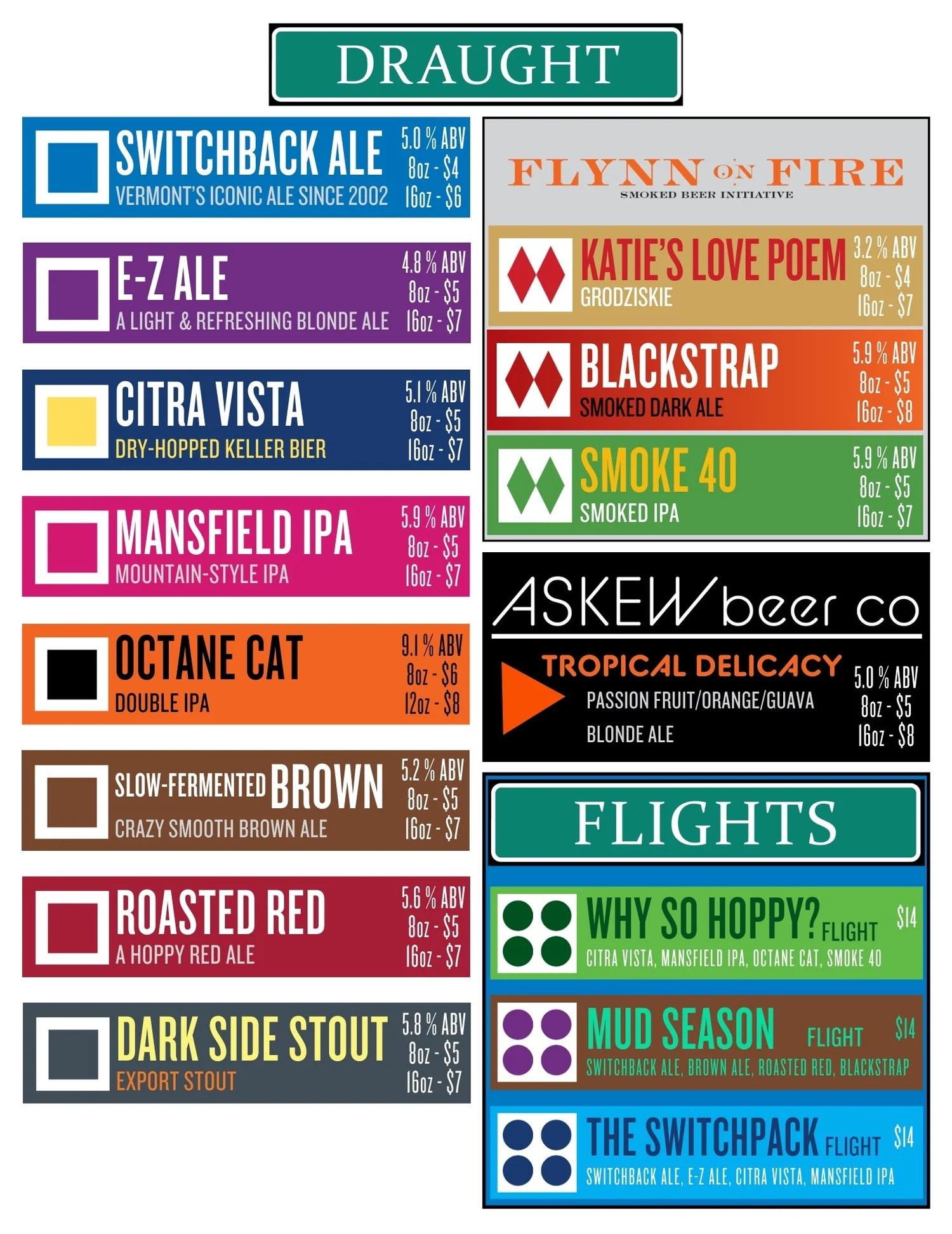Menu — Switchback Brewing Co.