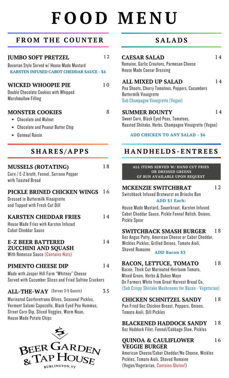 Menu — Switchback Brewing Co.