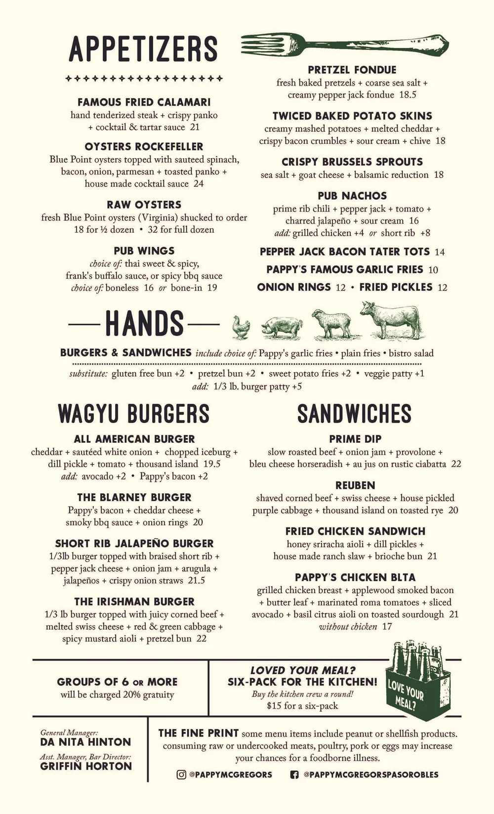 Gastropub Menu — PappyMcGregor's