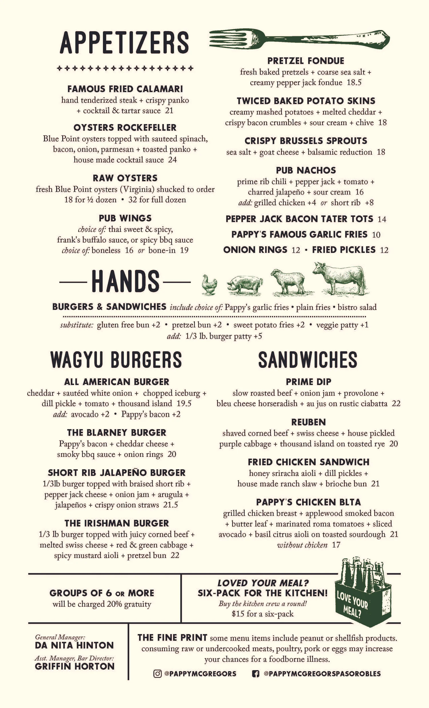 Gastropub Menu — PappyMcGregor's