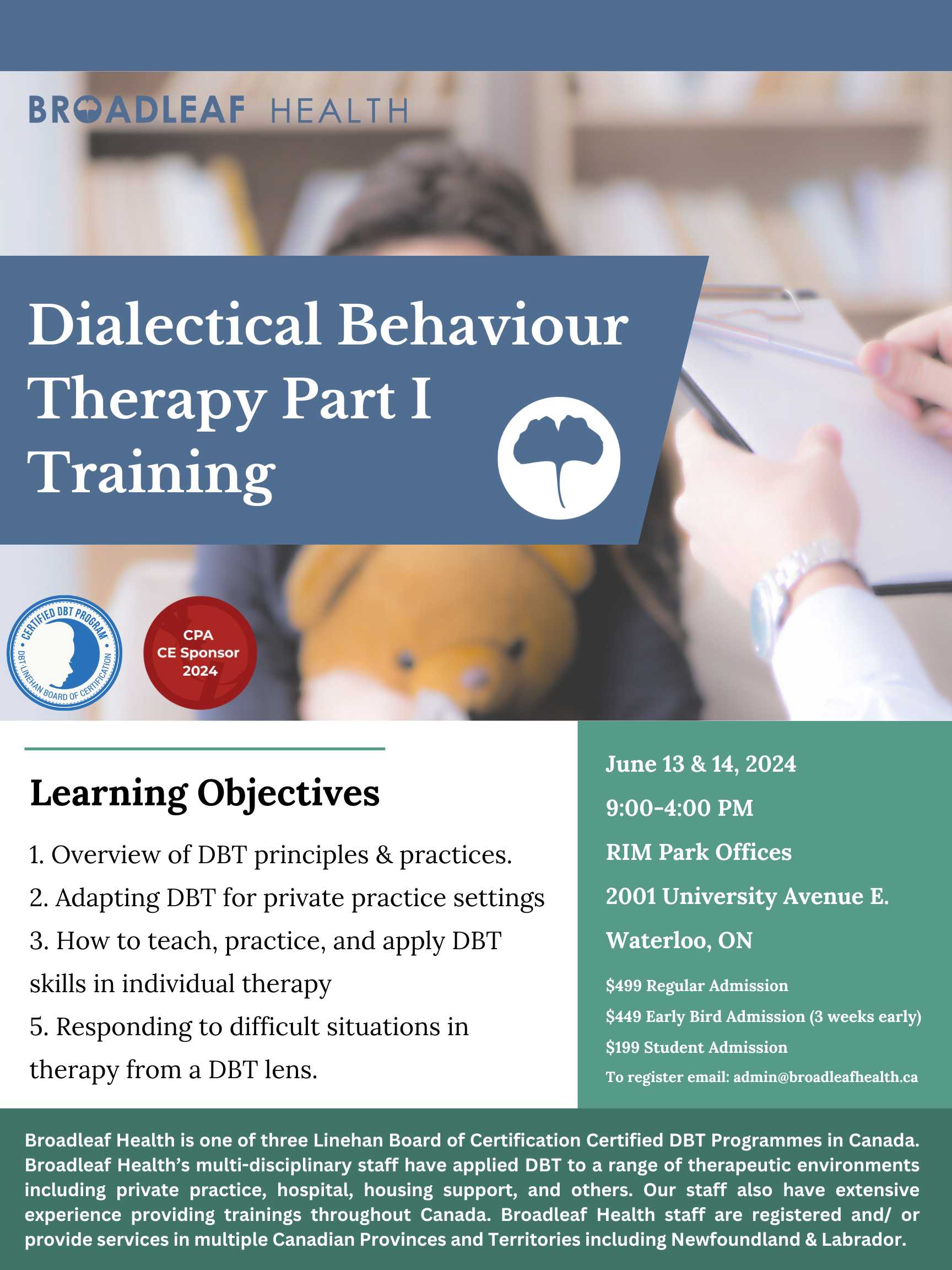 DBT Training Canada, Waterloo & Guelph, ON — Broadleaf Health