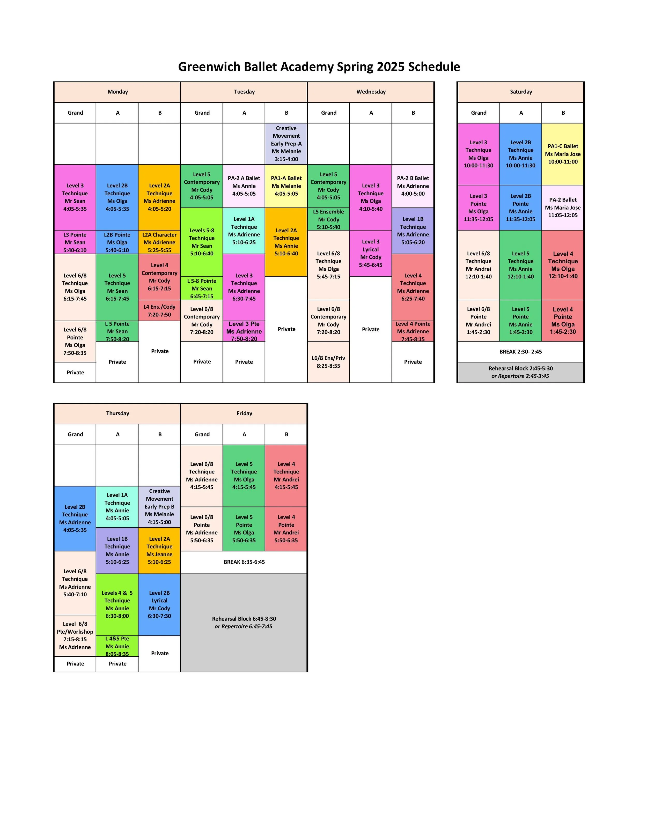 Schedules — Greenwich Ballet Academy | Greenwich CT, Port Chester NY ...