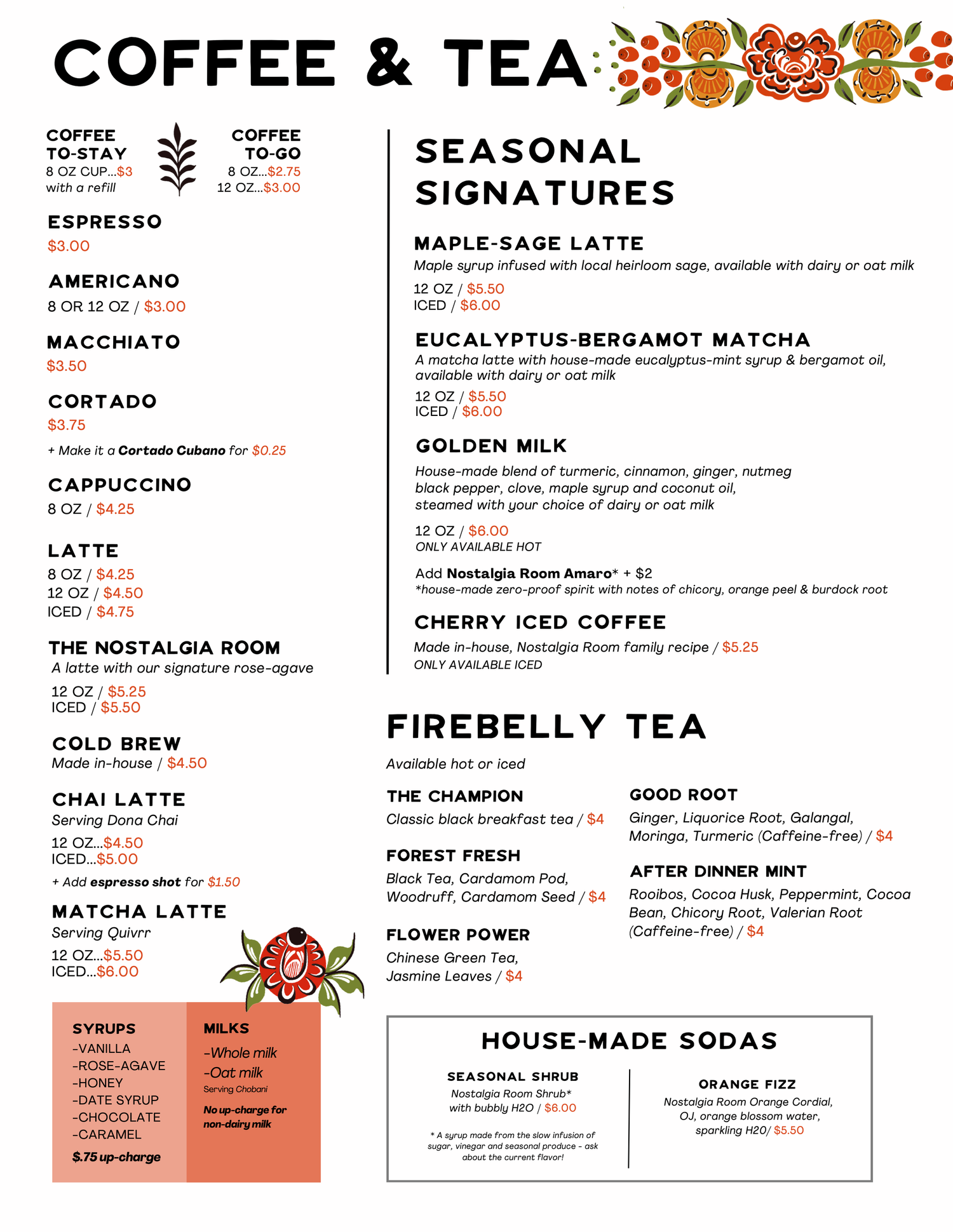 Coffee & Tea Menu — The Nostalgia Room