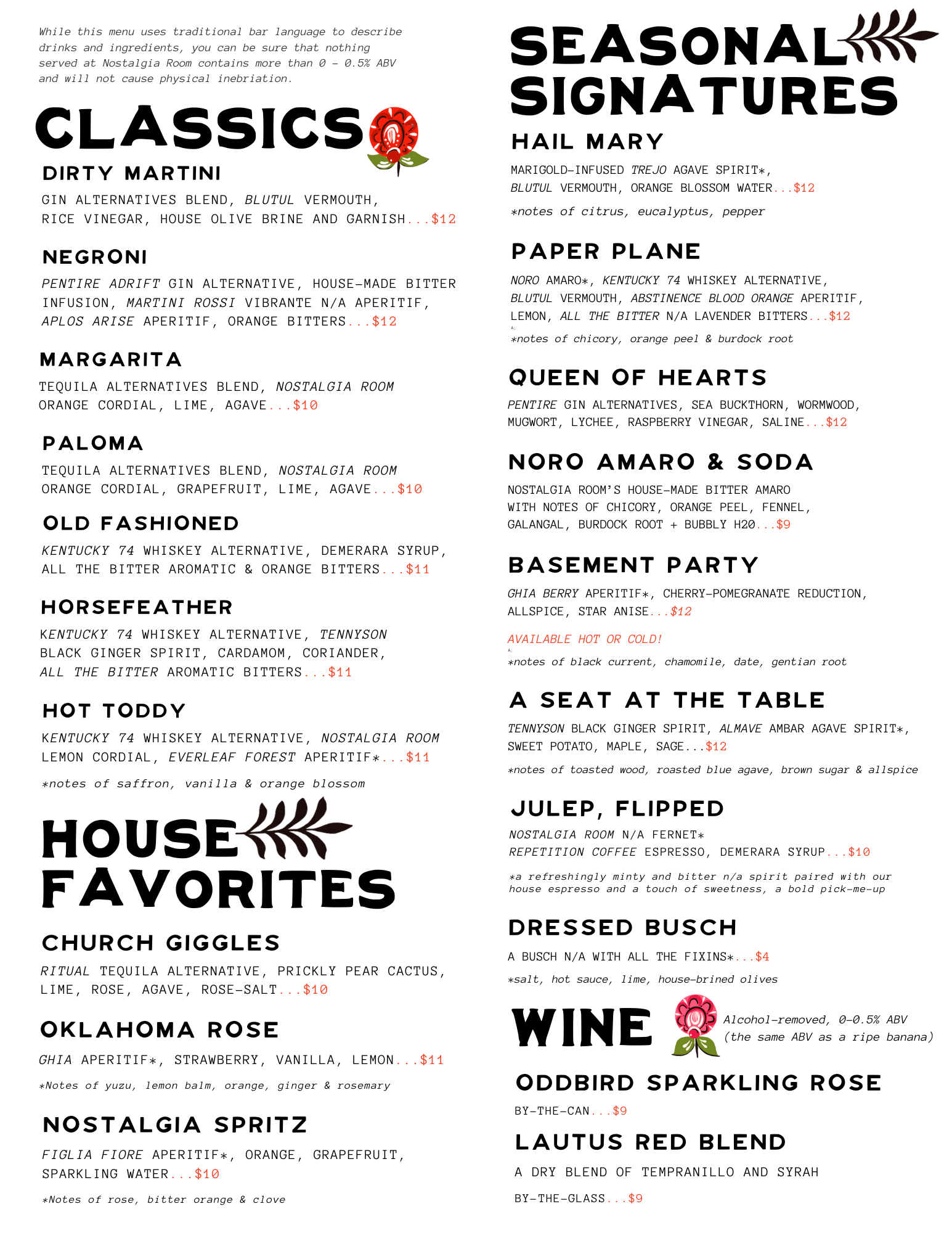 Cocktail Menu — The Nostalgia Room