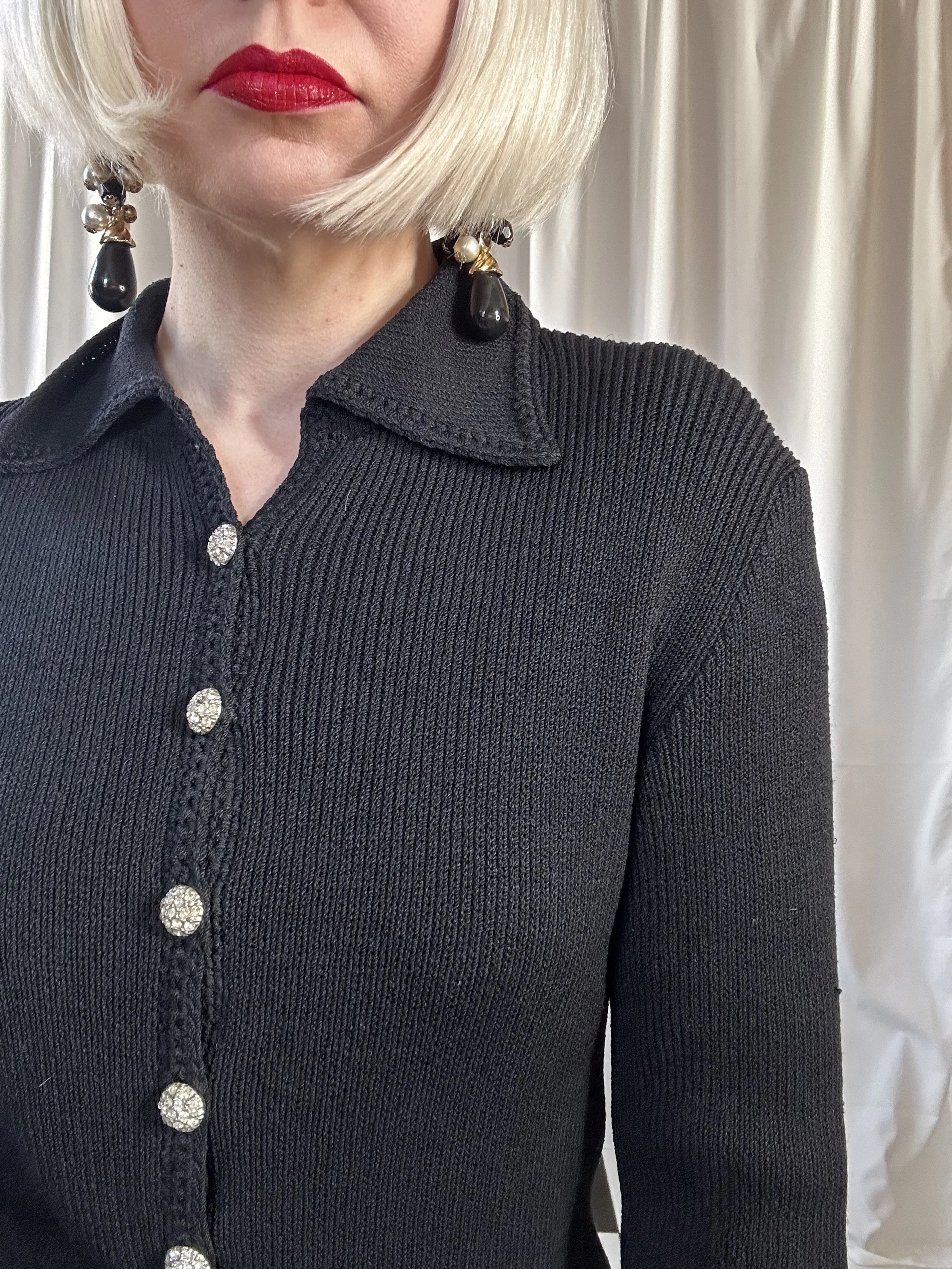 Vintage 1970s Knits 'n Bits by Fanny Fitz Black Pinstripe Wool Blend ...