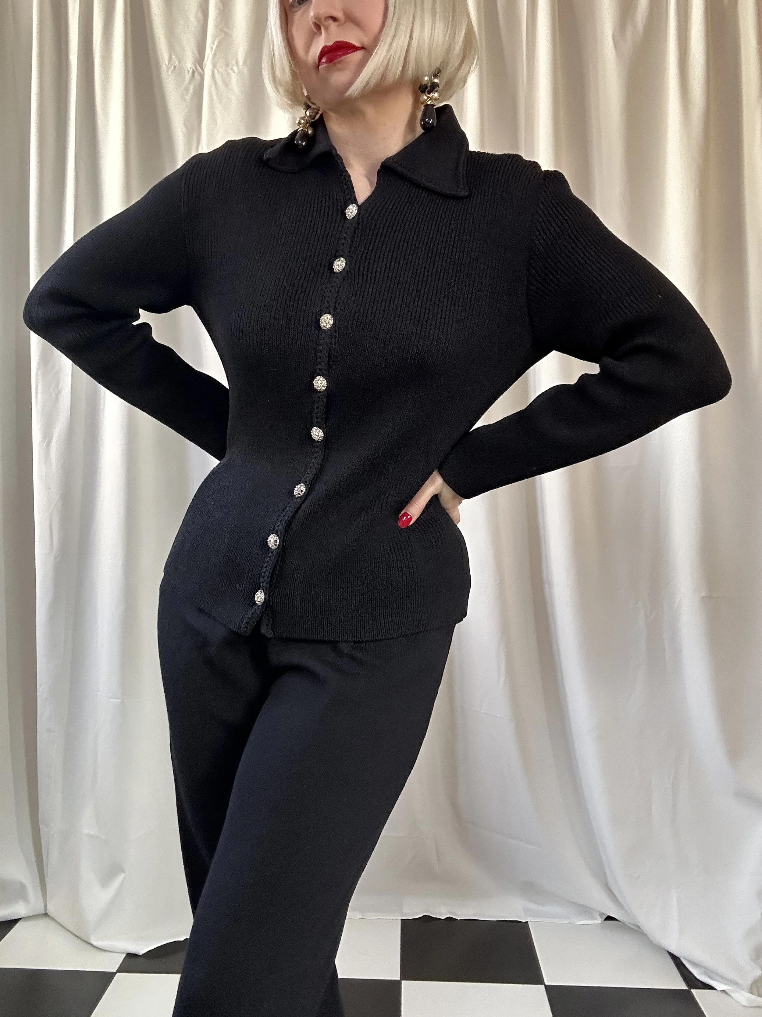 Vintage 1970s Knits 'n Bits by Fanny Fitz Black Pinstripe Wool Blend ...