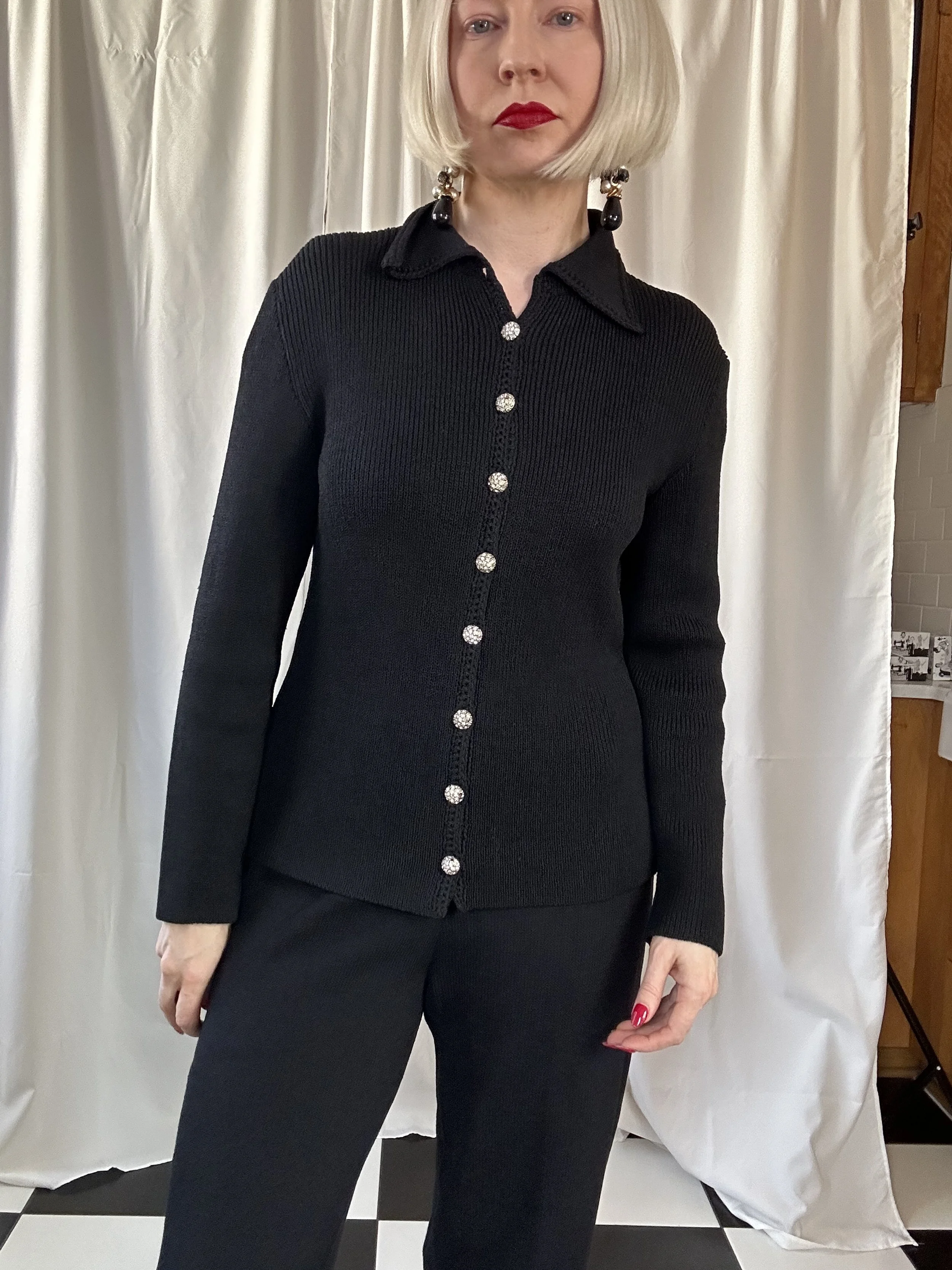 Vintage 1970s Knits 'n Bits by Fanny Fitz Black Pinstripe Wool Blend ...