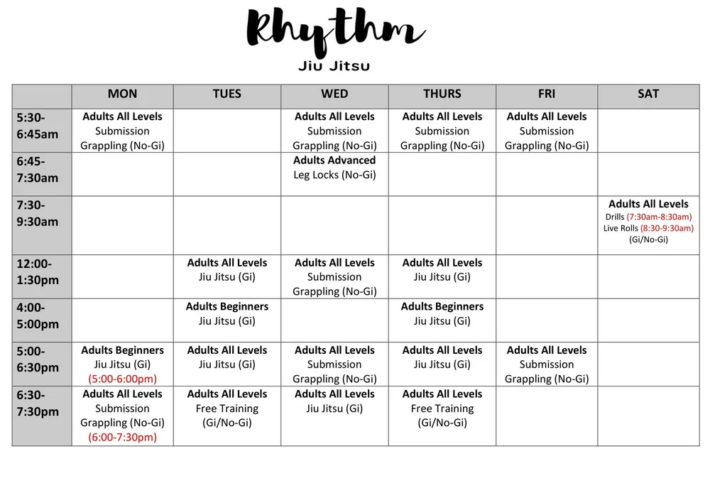 Timetable — Rhythm Jiu Jitsu