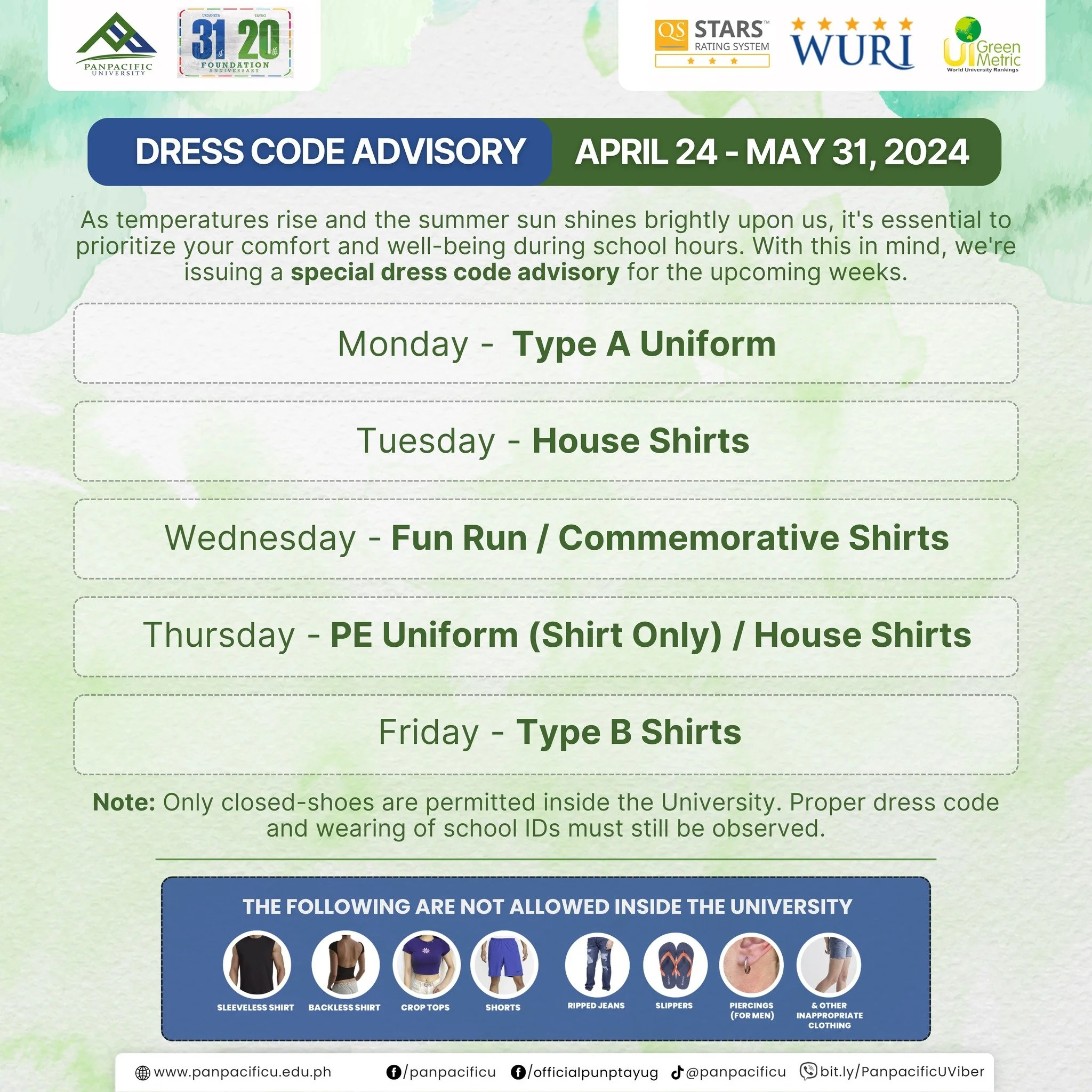 [ADVISORY] [DRESS CODE] — Panpacific University