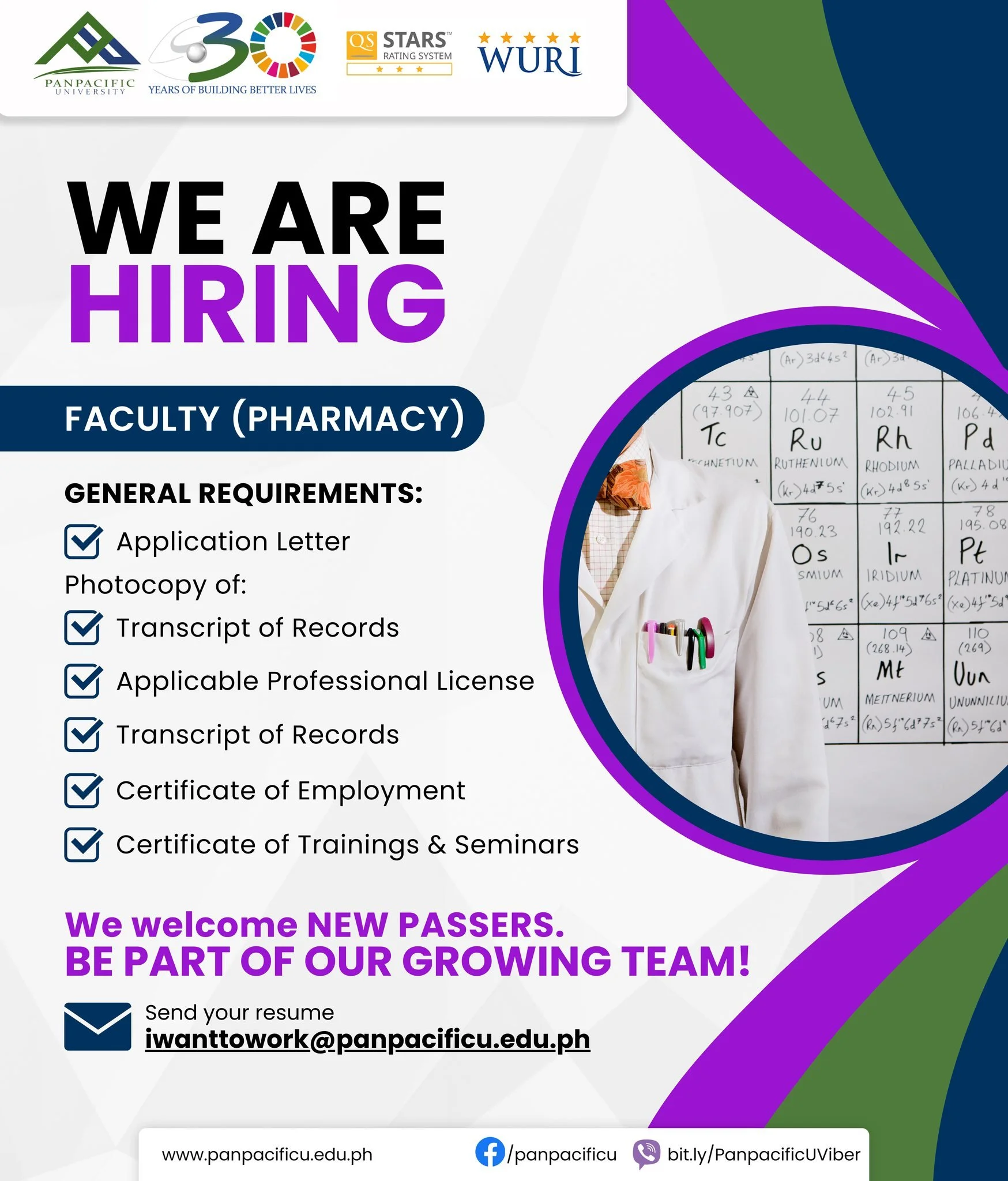 [WE ARE HIRING] FACULTY(PHARMACY) — Panpacific University