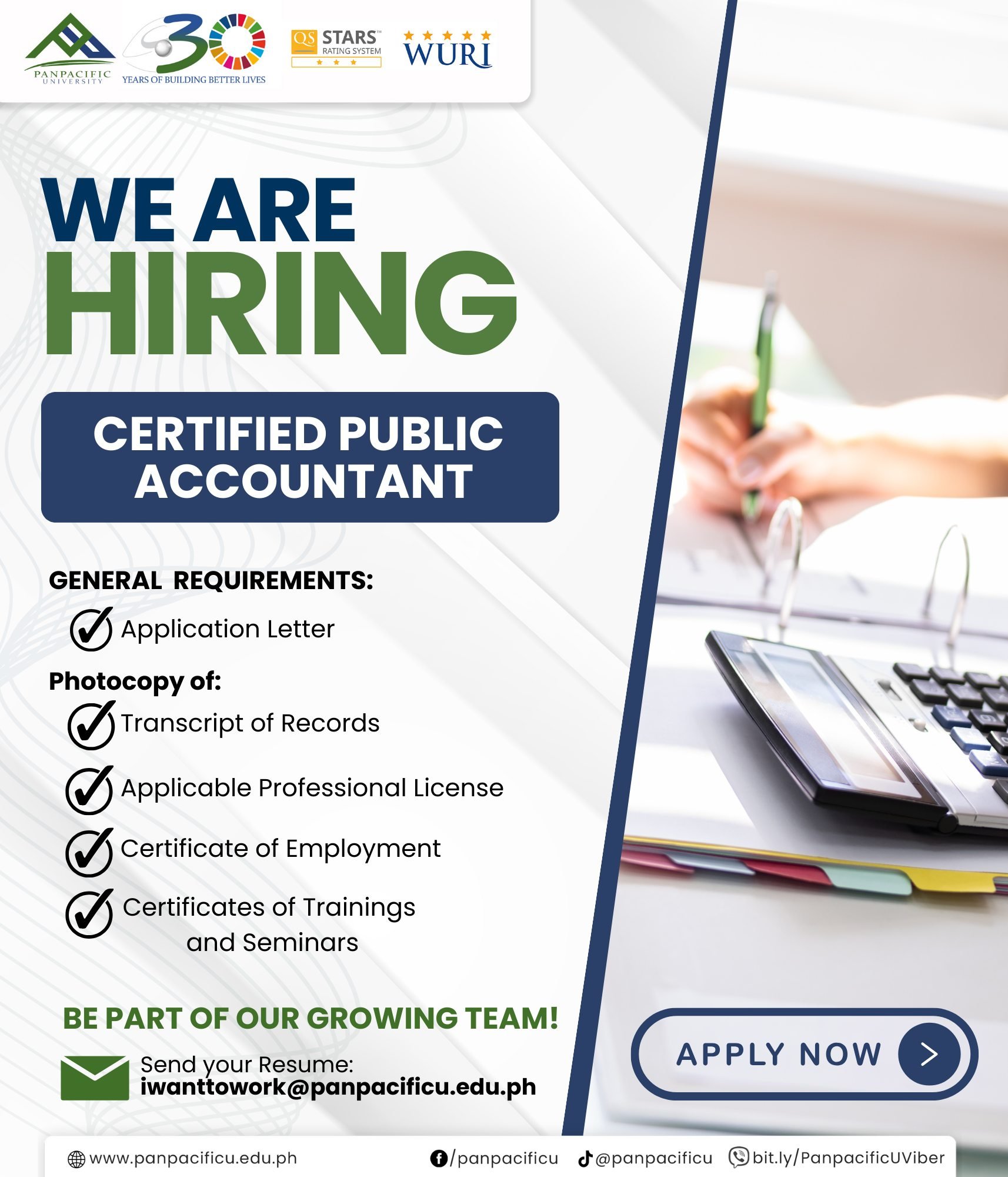 [WE ARE HIRING] CERTIFIED PUBLIC ACCOUNTANT — Panpacific University