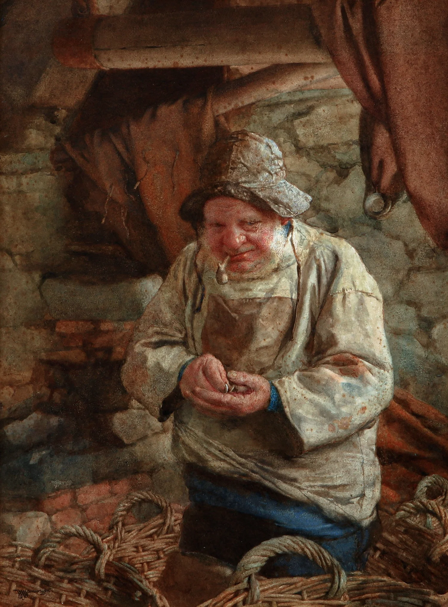 Newlyn School Watercolour of a Fisherman "Mental Arithmetic" William ...