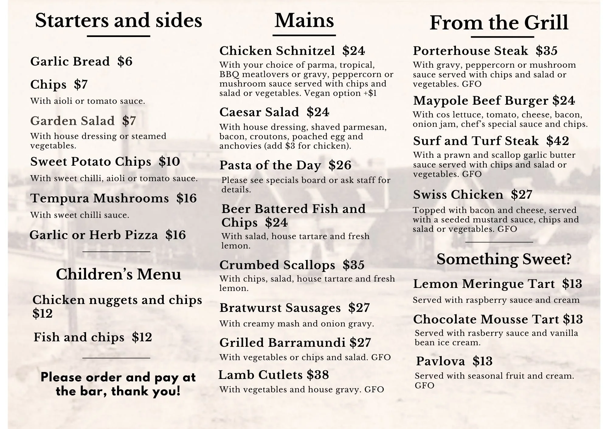 Menu — Maypole Hotel
