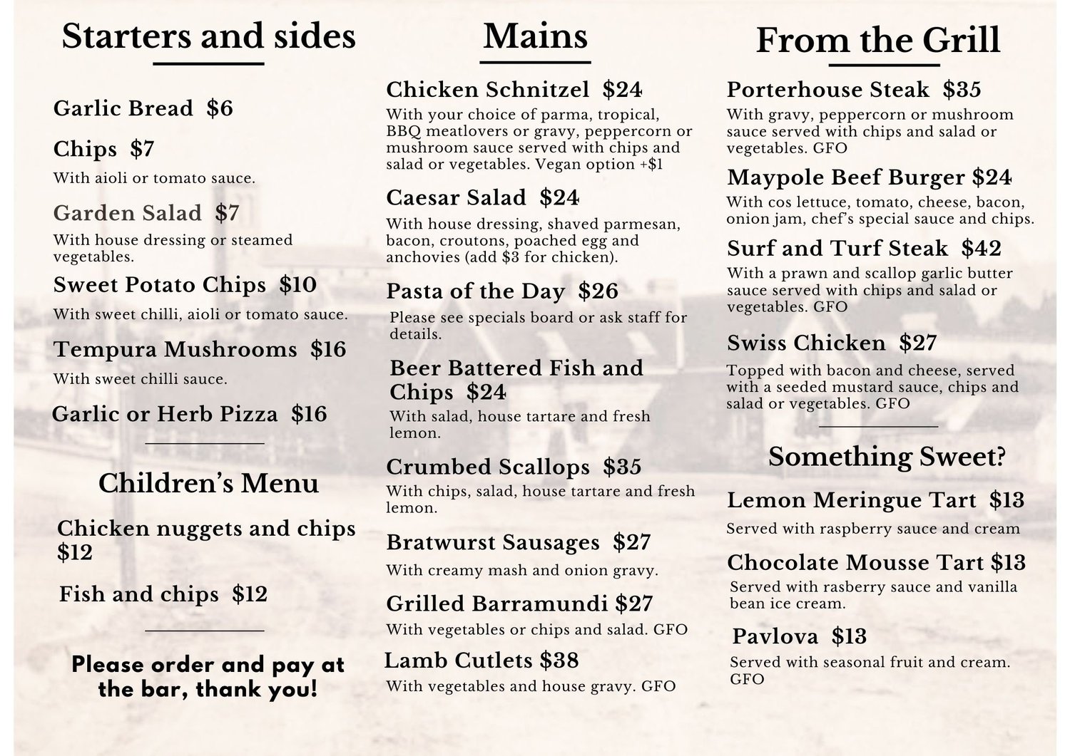 Menu — Maypole Hotel