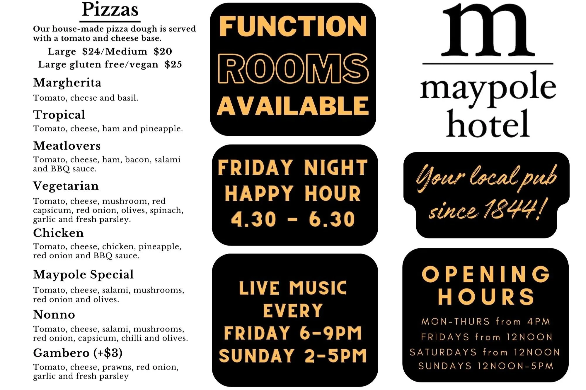 Menu — Maypole Hotel
