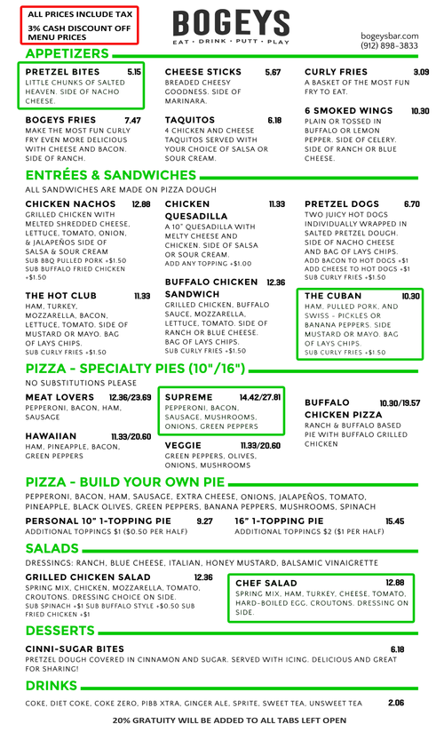 Food — Bogeys Sports Bar & Mini Golf