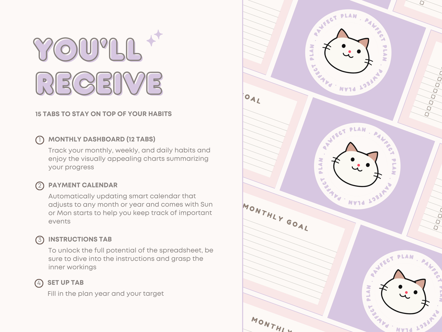 Aesthetic Pastel Purple Cute Cat Theme Habit Tracker Google Sheets ...