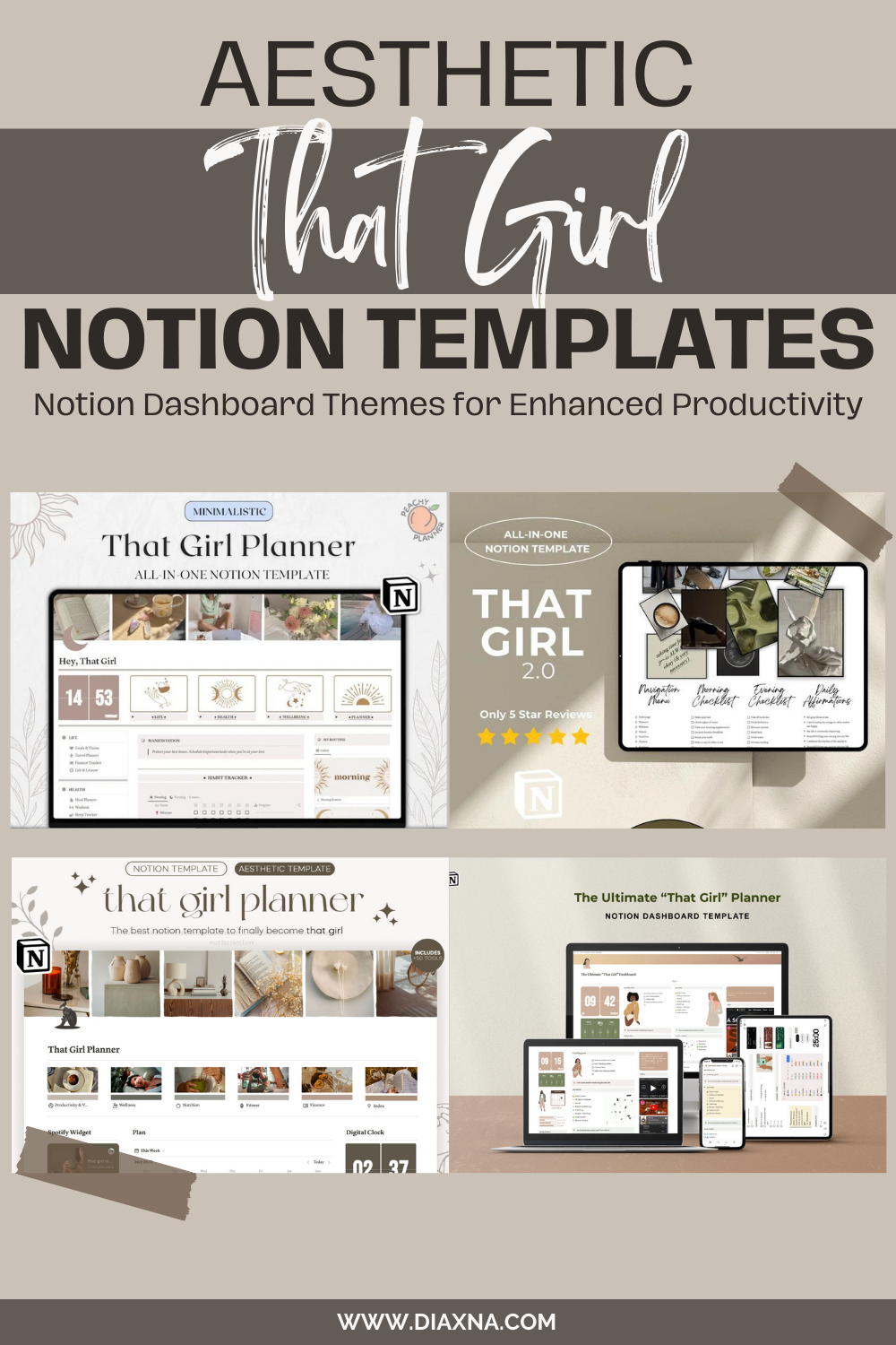5 Free Aesthetic Notion Dashboard Templates — DIAxNA 5 Free Aesthetic Notion Dashboard Templates — DIAxNA