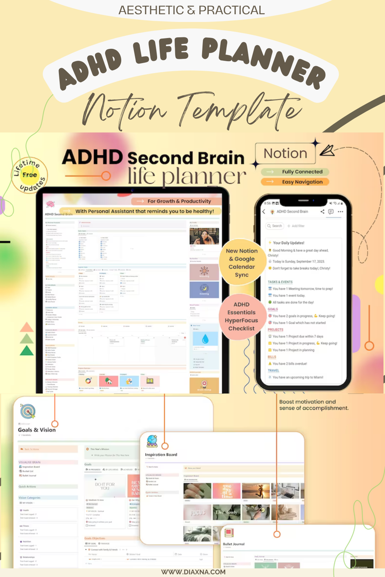 Boost Your Focus and Productivity with TheFeelGoodBug's ADHD Notion Template: Aesthetic Second ...