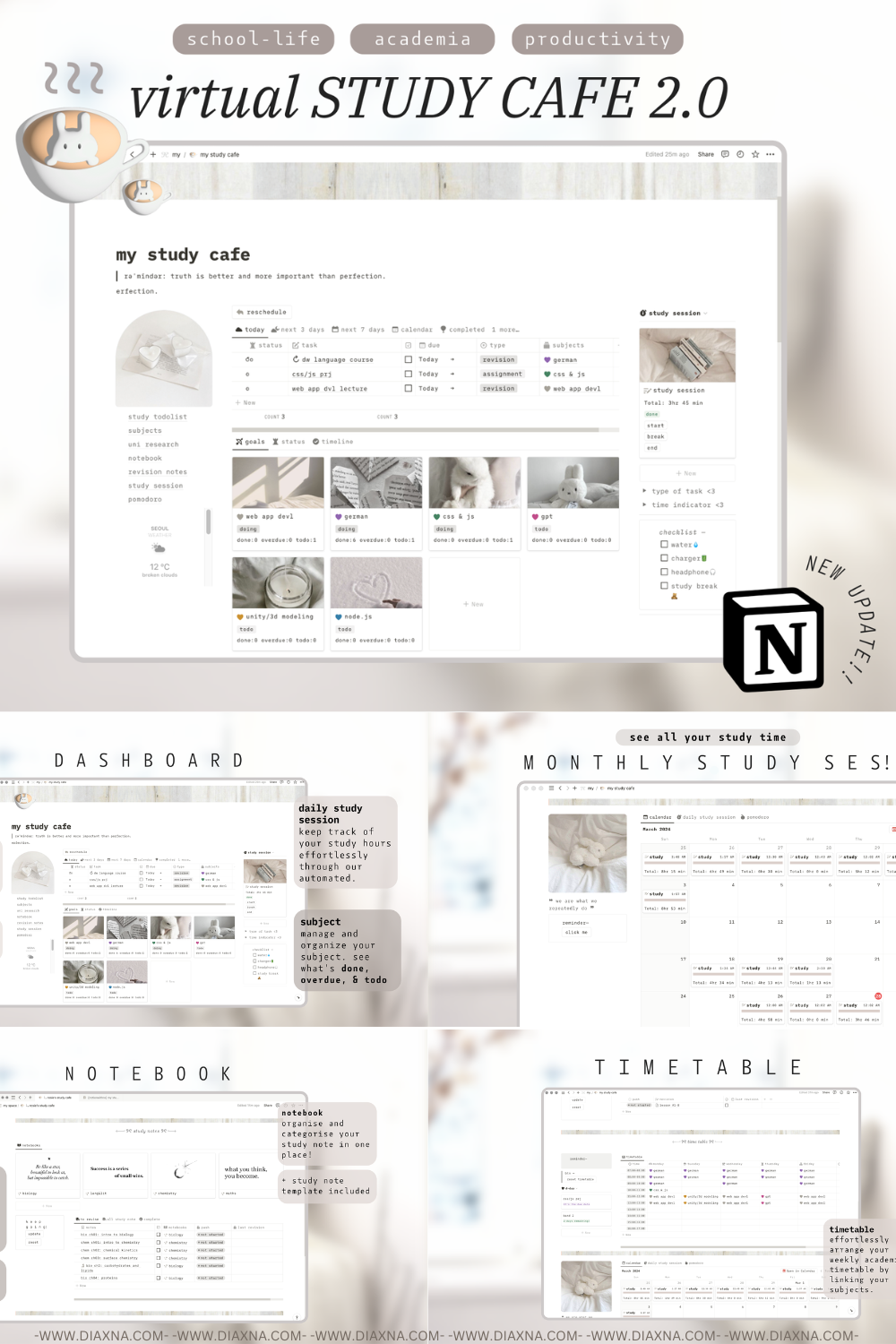 Boost Your Productivity with Aesthetic Notion's Virtual Study Cafe by notionwithro - Essential ...