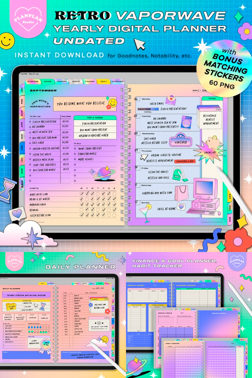 Retro Vaporwave Digital Planner for iPad - Experience the Nostalgic ...