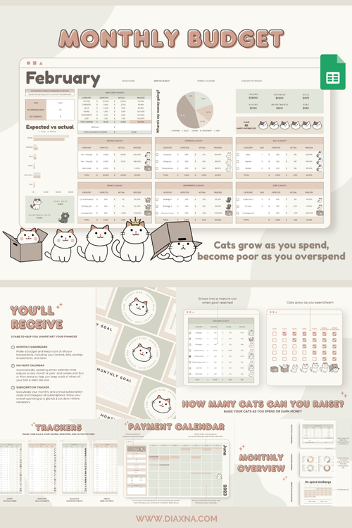 5 Best Aesthetic Monthly Budget Finance Tracker Google Sheets Digital ...