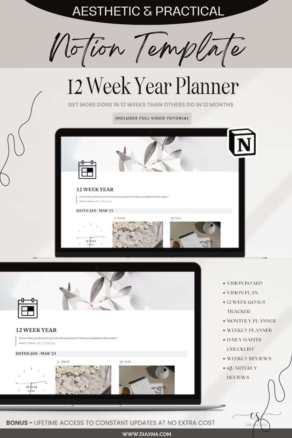 Crush Your Goals: Aesthetic 12 Week Year Notion Planner by ...