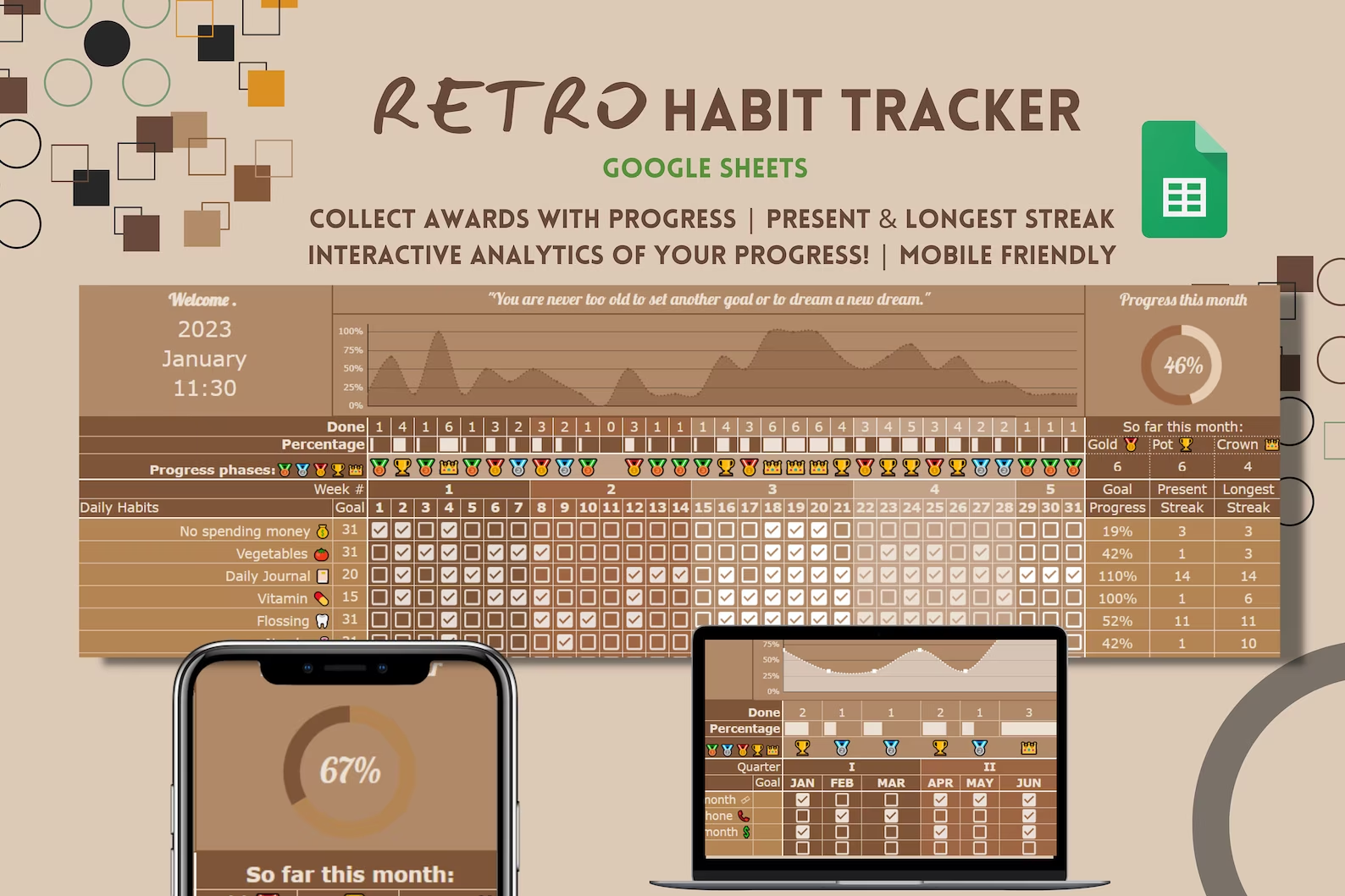 6 Aesthetic Habit Tracker Google Spreadsheet Templates — DIAxNA