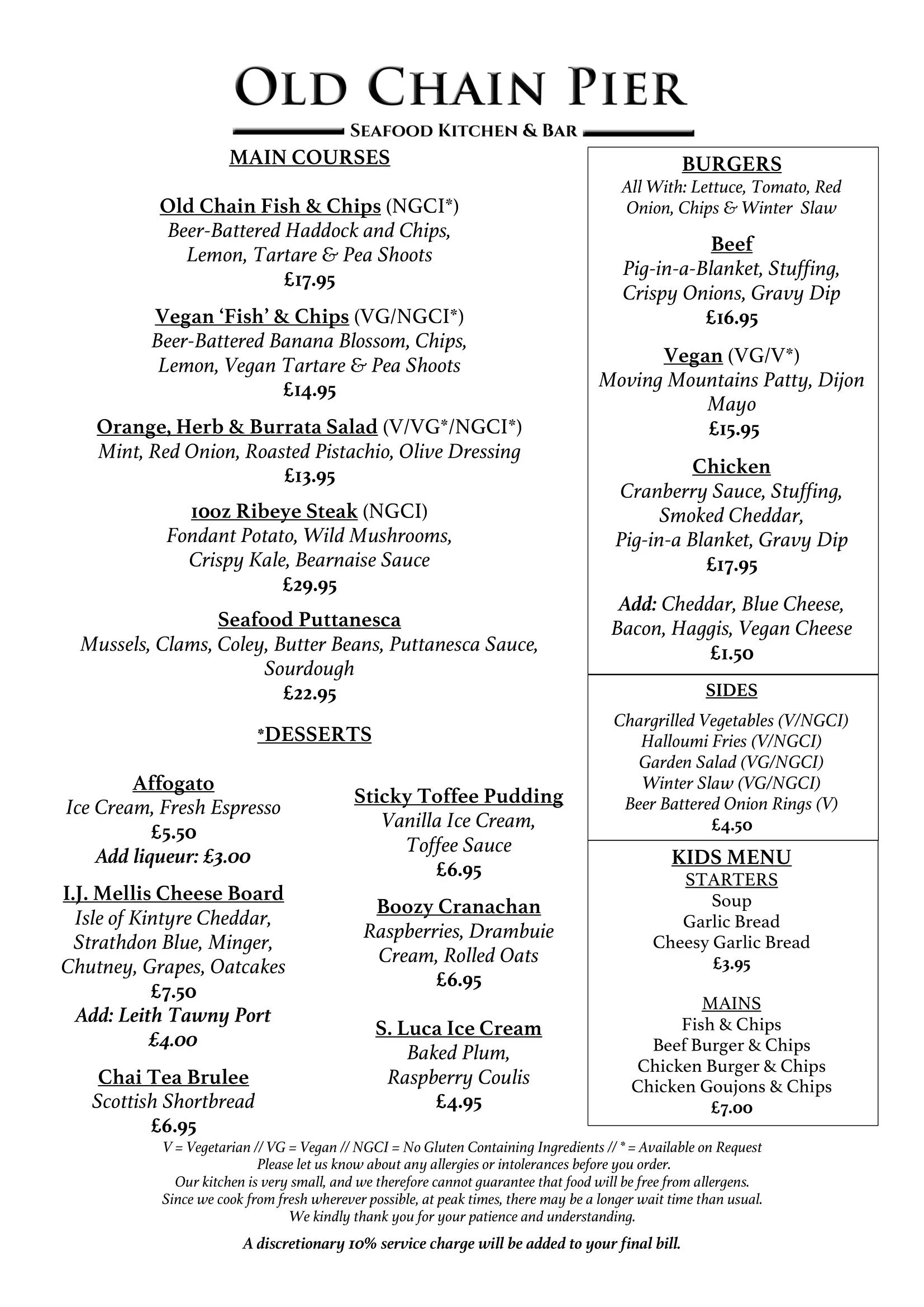 Old Chain Pier/FESTIVE MENU - 4th December 2023 until 7th January 2024