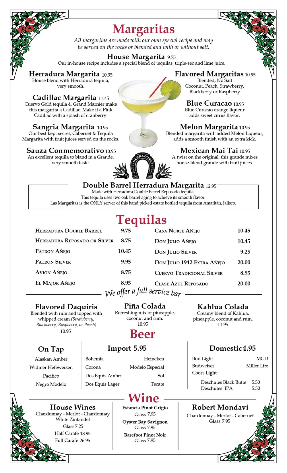 Menu — Las Margaritas Mexican & Italian Cuisine