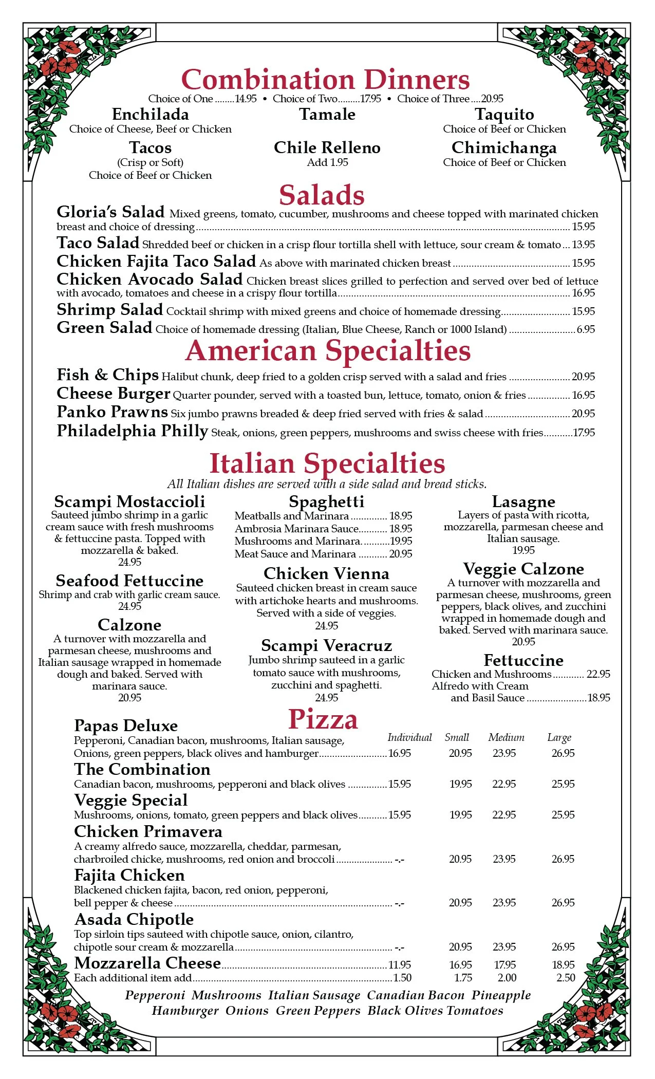 Menu — Las Margaritas Mexican & Italian Cuisine
