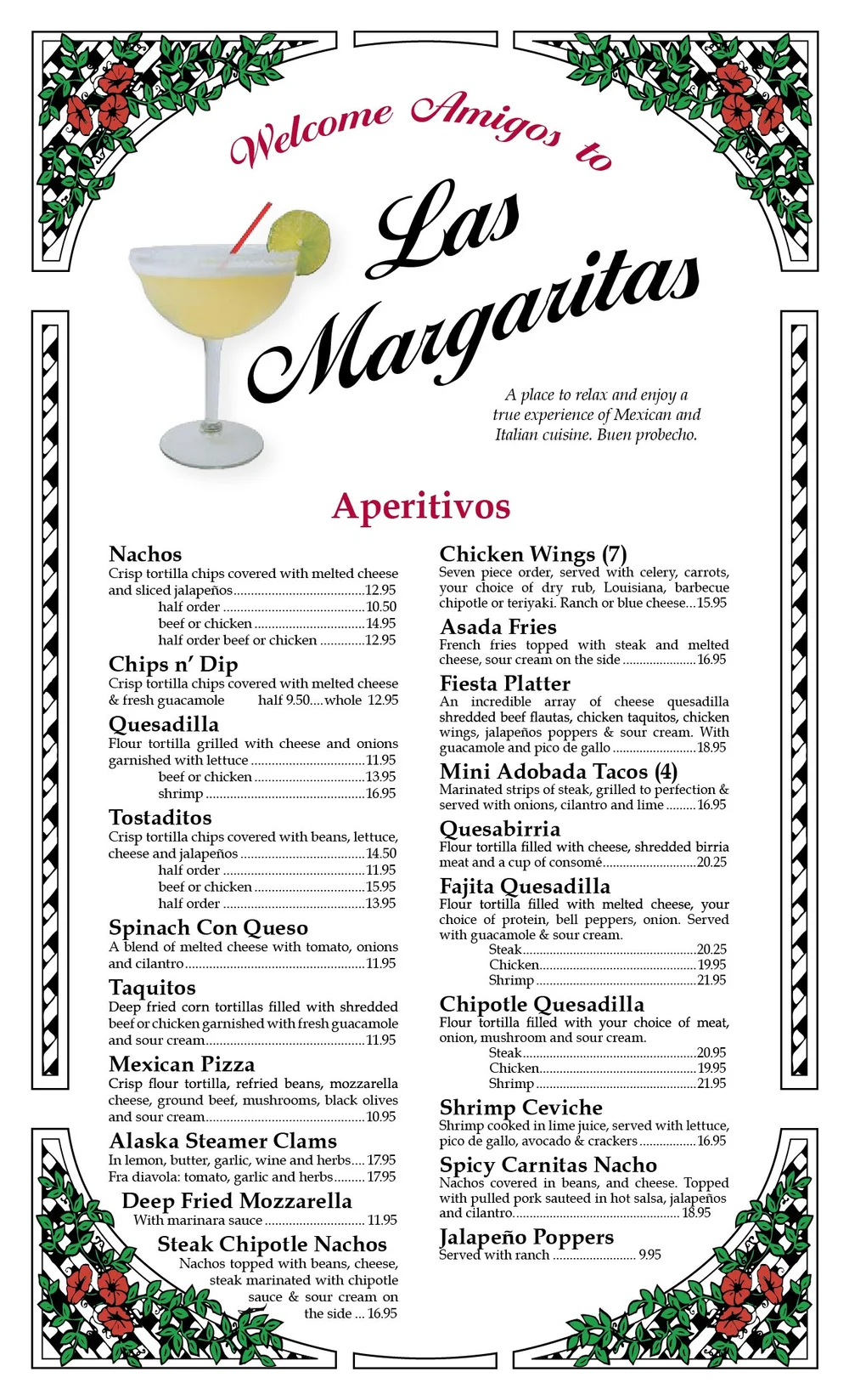 Menu — Las Margaritas Mexican & Italian Cuisine