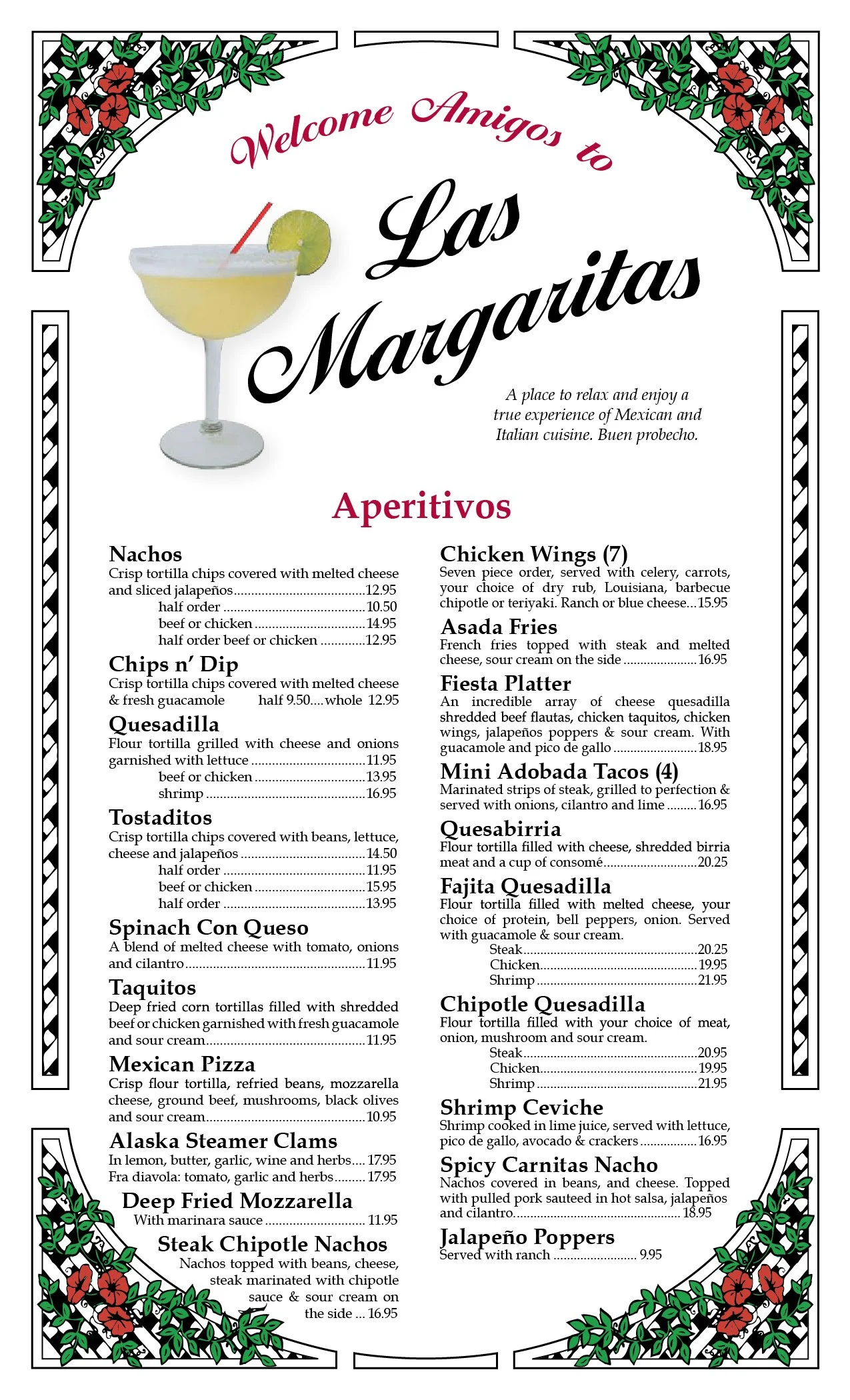 Menu — Las Margaritas Mexican & Italian Cuisine