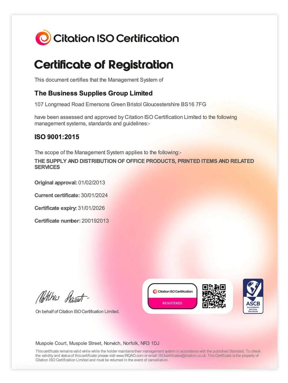 ISO 9001 2015 Certificate — The Business Supplies Group