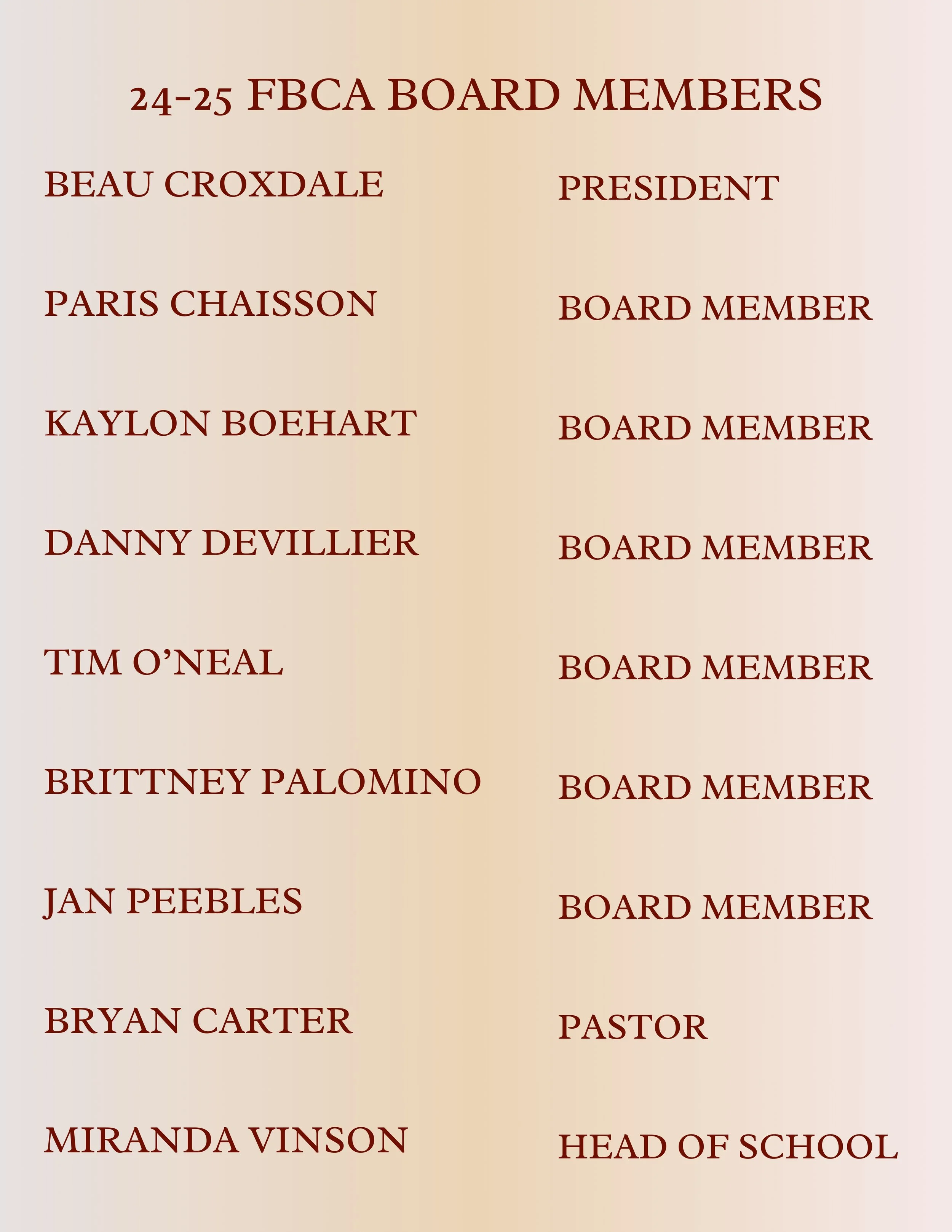 MEET THE BOARD — FBCA Moss Bluff