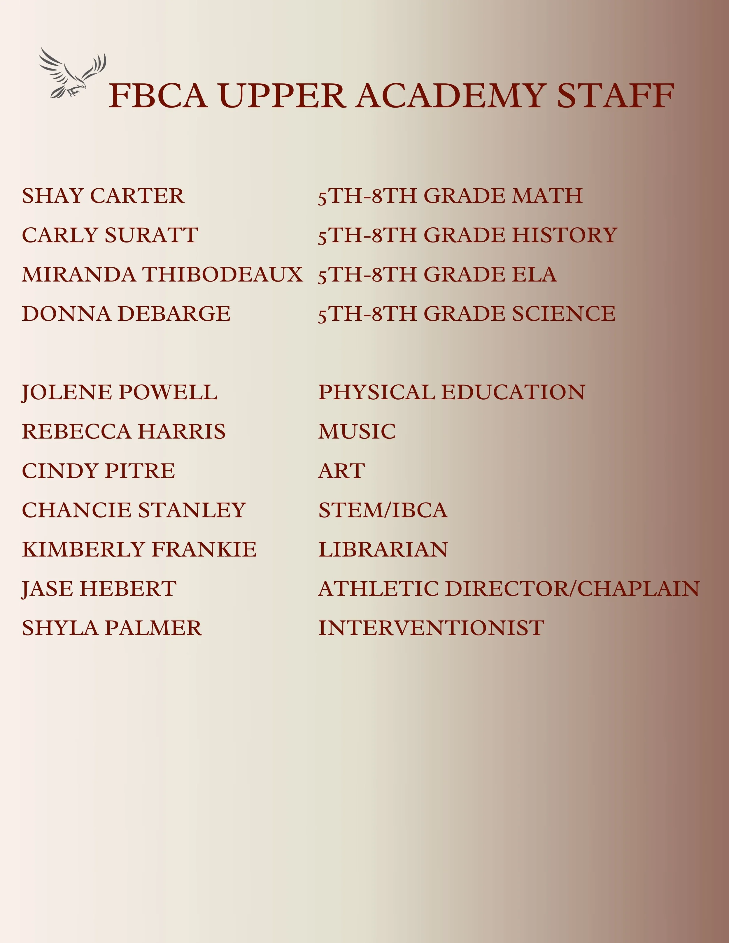 UPPER ACADEMY TEAM — FBCA Moss Bluff