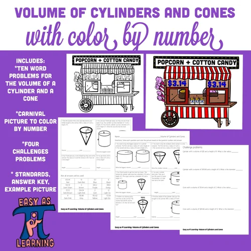 Volume of Cylinders, Cones, and Spheres (Color by Number) — EASY AS PI ...