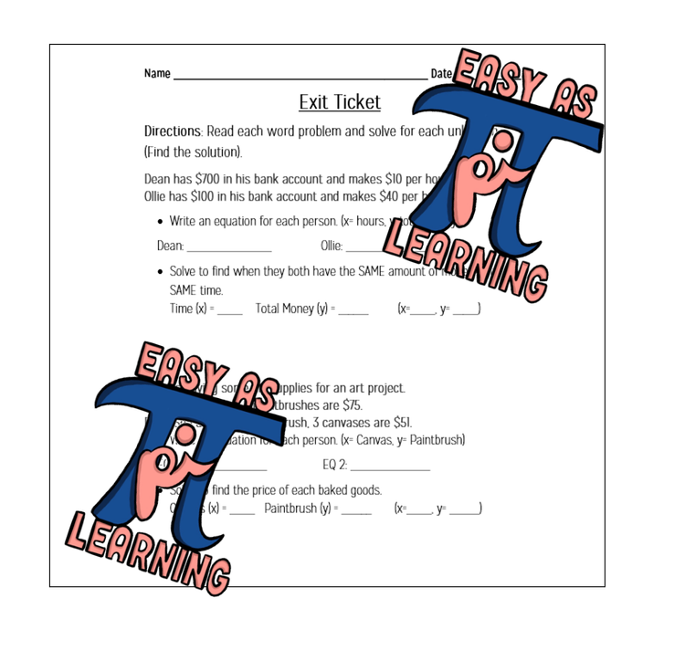 Linear Function Word Problems — EASY AS PI LEARNING