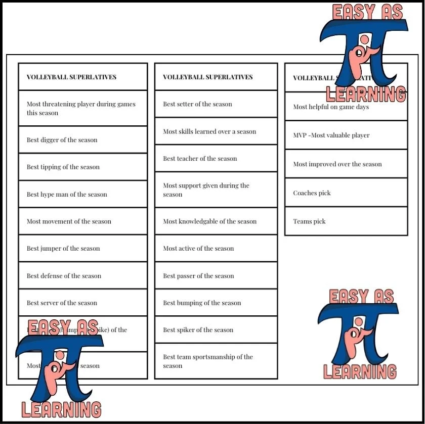 30 Volleyball Superlatives — EASY AS PI LEARNING