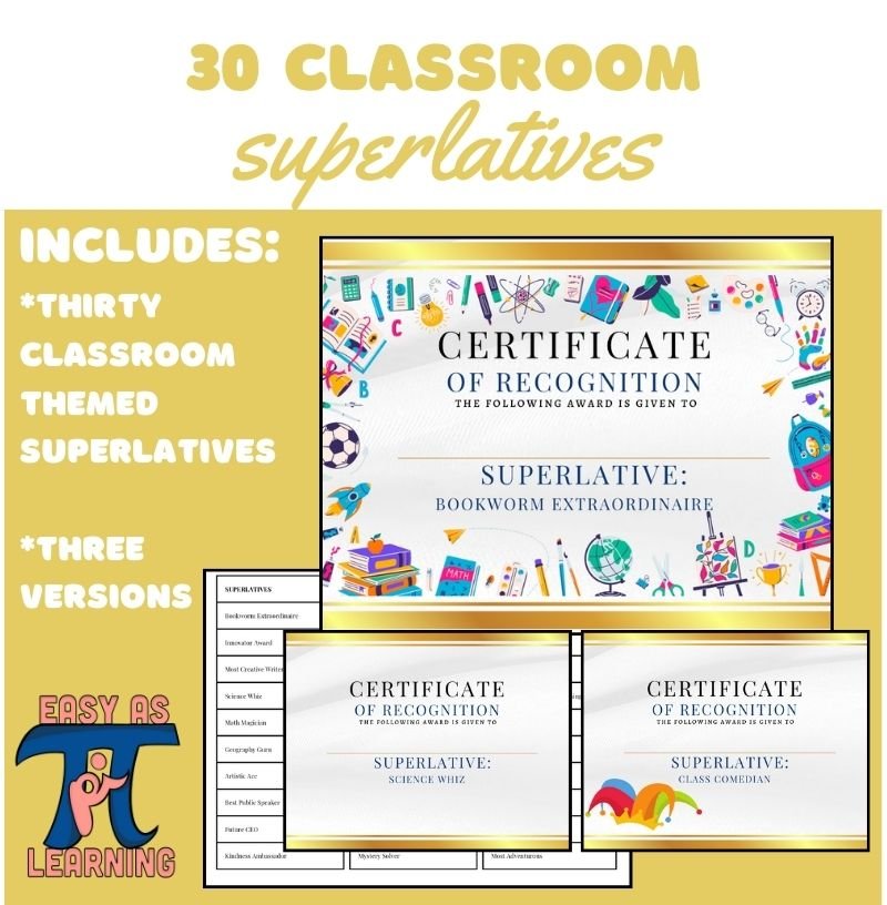 30 Classroom Superlatives Awards and Certificates — EASY AS PI LEARNING