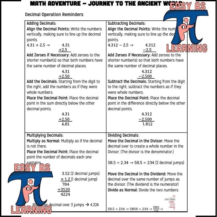 Decimal Discovery- Decimal Operation- Review Before 6th Grade — EASY AS ...