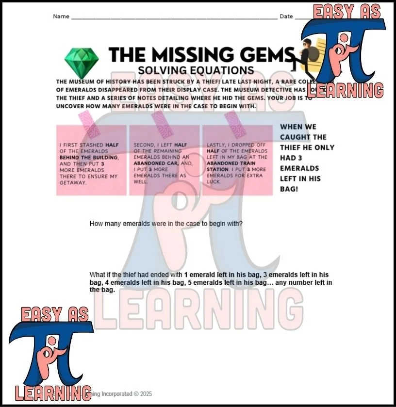 Solving Equations- Detective Discovery- Inverse Operation — EASY AS PI ...