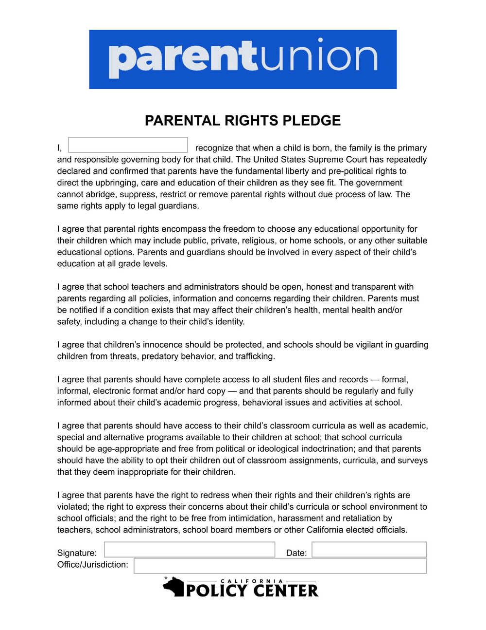Parent's Rights Pledge — Parent Union