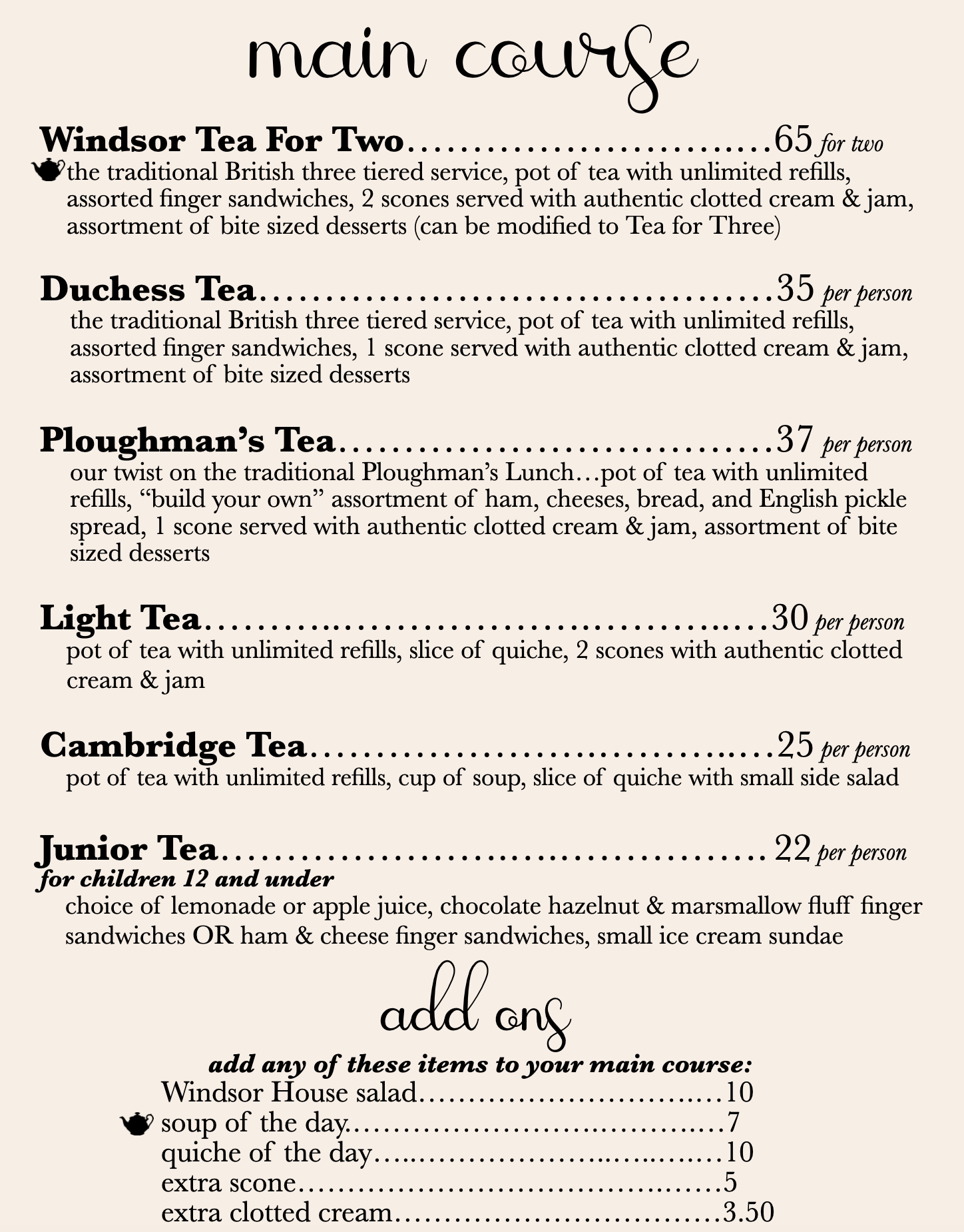 Menu 1 — Windsor House Tea Room & Bakery