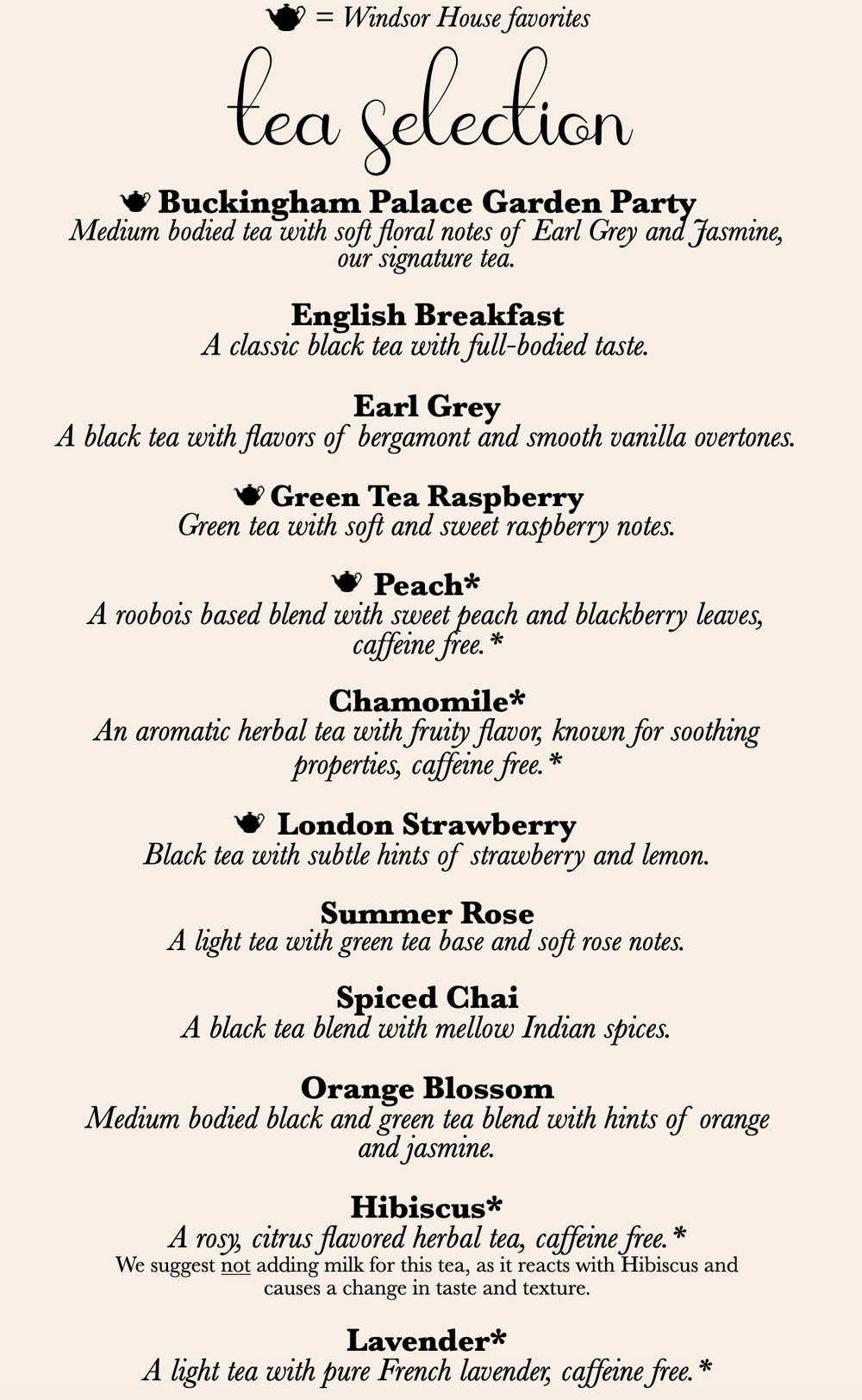 Menu 1 — Windsor House Tea Room & Bakery